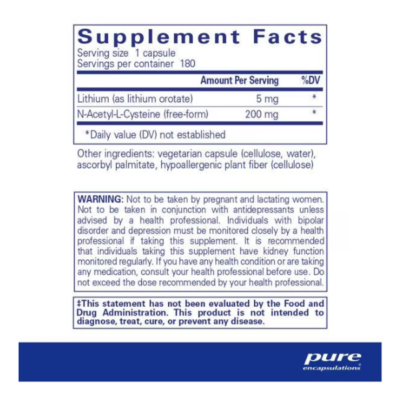 Encapsulations pures Orotate de lithium 5 mg 180 gélules (Stock : LI1)